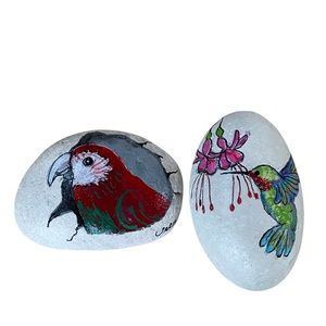 Hand Crafted | Accents | Hand Crafted Painted Green Hummingbird Rock ...
